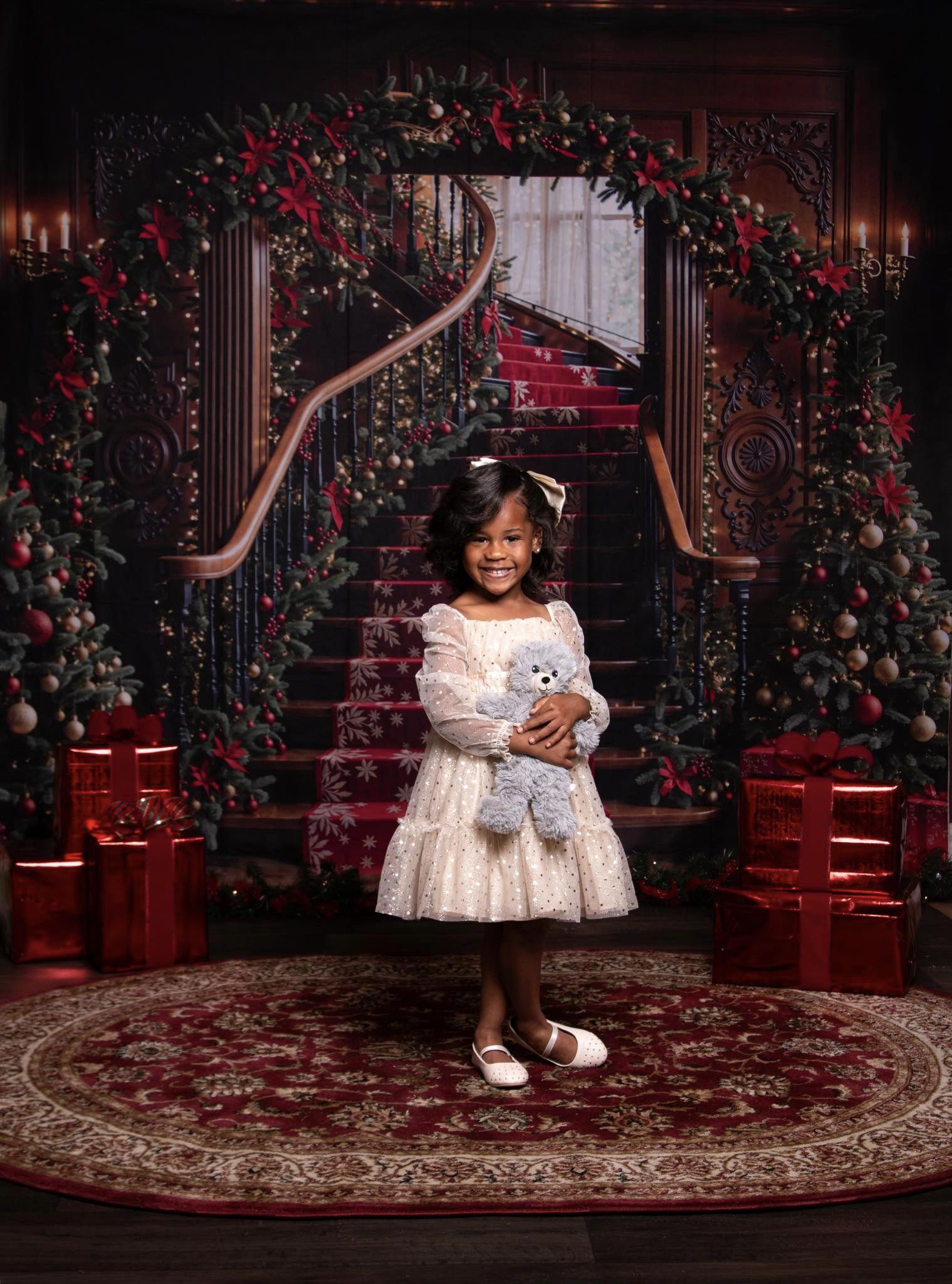 Kate Christmas Tree Arch Vintage Stairs Backdrop for Photography