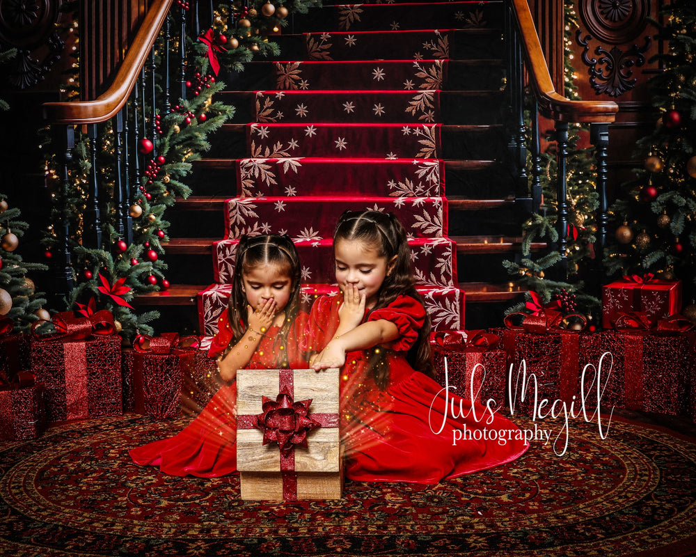 Kate Christmas Tree Arch Vintage Stairs Backdrop for Photography