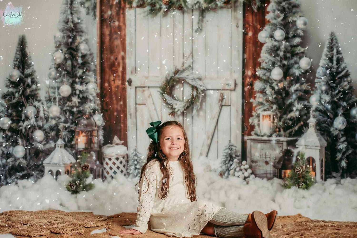 Kate Snow Christmas Tree Barn Door Backdrop for Photography