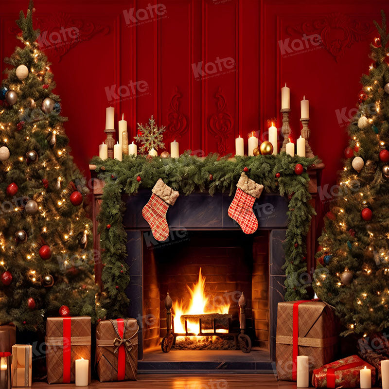 Kate Red Christmas Tree Fireplace Backdrop for Photography – katebackdrop AU