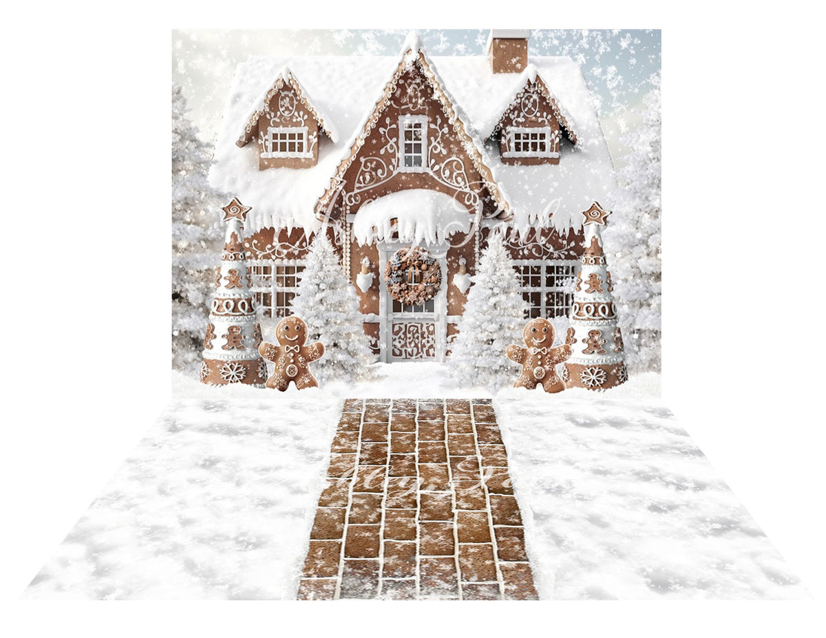 Kate Snow Gingerbread House Backdrop+Gingerbread House Floor Mat Backdrop