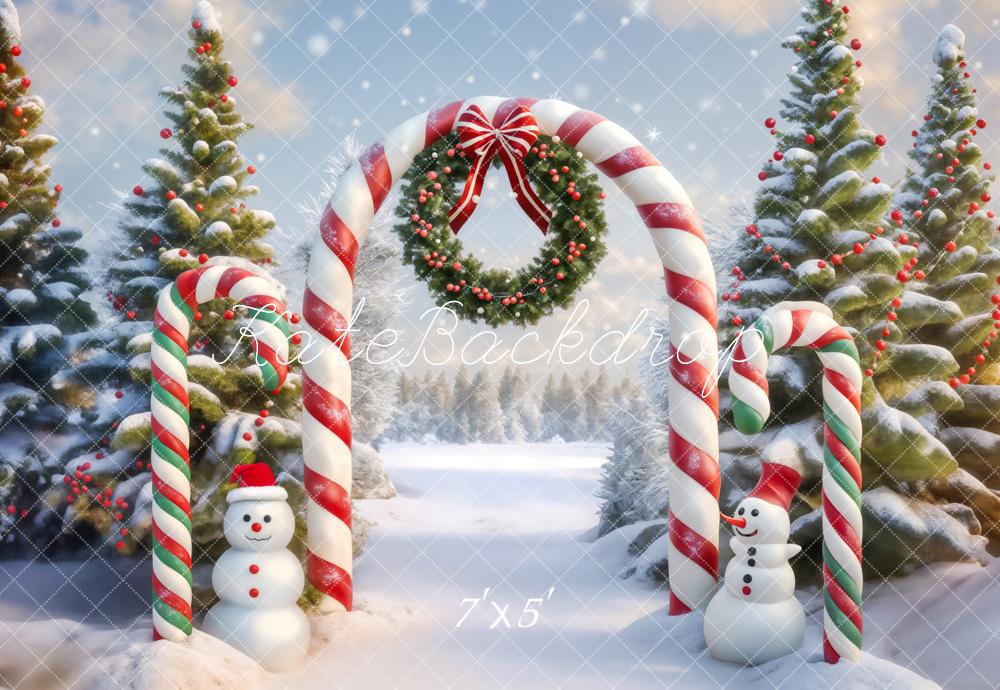 Kate Christmas Tree Snowman Candy Arch Backdrop for Photography