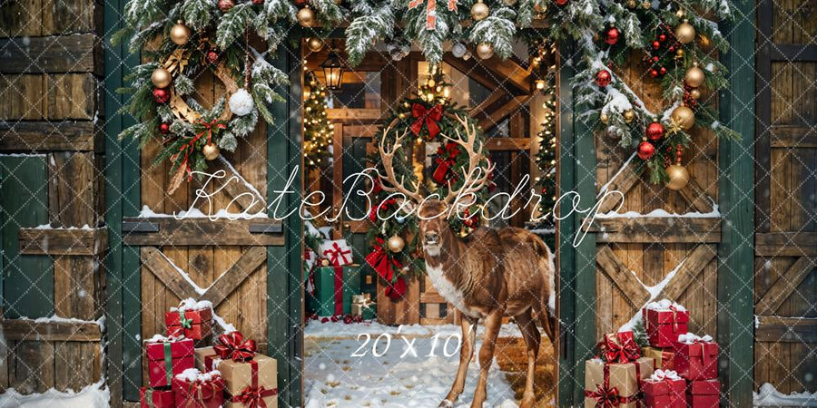 Kate Christmas Elk Wooden Barn Backdrop for Photography