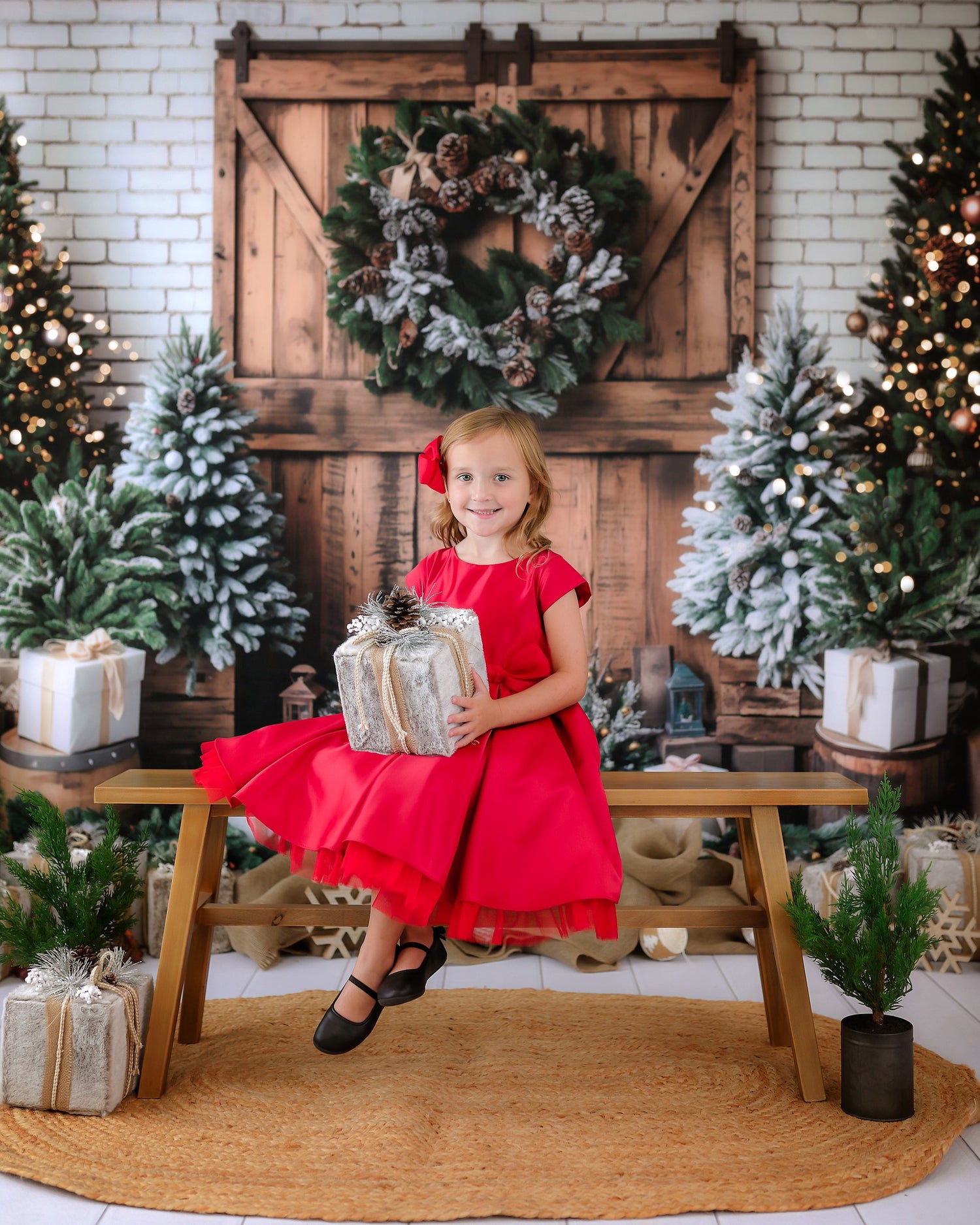 Kate Wooden Barn Door Christmas Backdrop for Photography