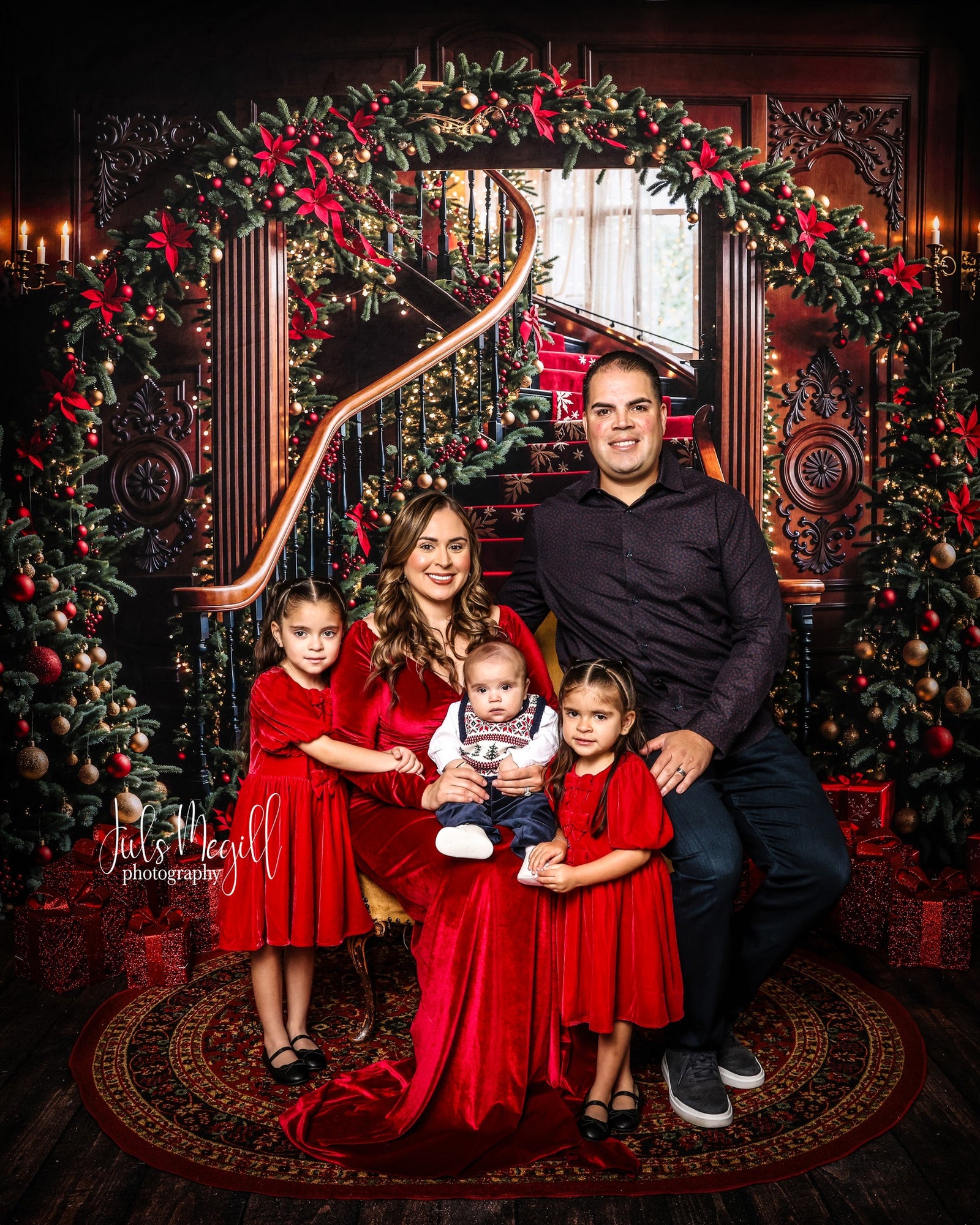 Kate Christmas Tree Arch Vintage Stairs Backdrop for Photography