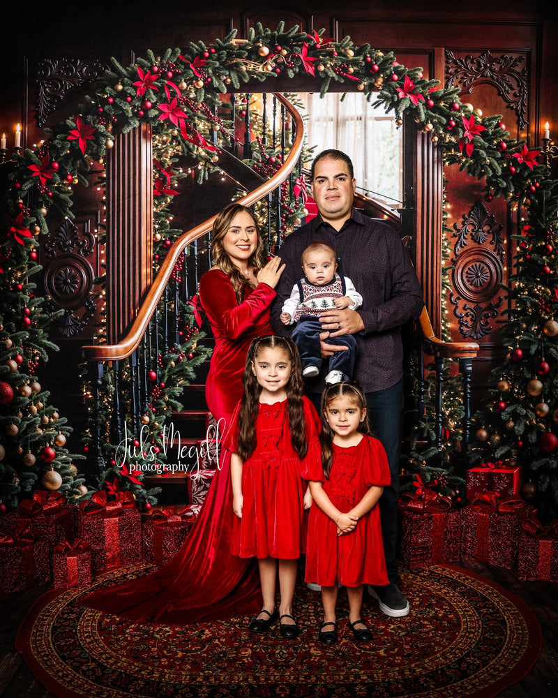 Kate Christmas Tree Arch Vintage Stairs Backdrop for Photography