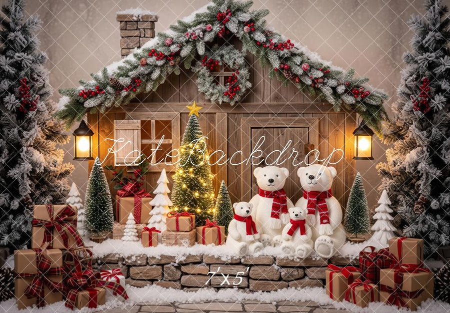 Kate Christmas Polar Bears Cabin Backdrop For Photography
