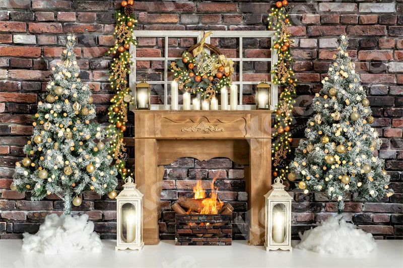 Kate Christmas Tree Fireplace Backdrop Winter For Photography