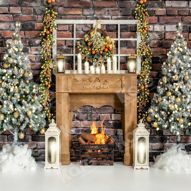 Kate Christmas Tree Fireplace Backdrop Winter For Photography