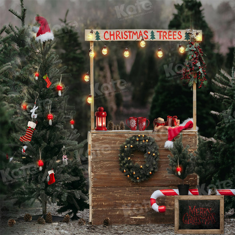 Kate Christmas Trees Farm Hot Cocoa Backdrop For Photography